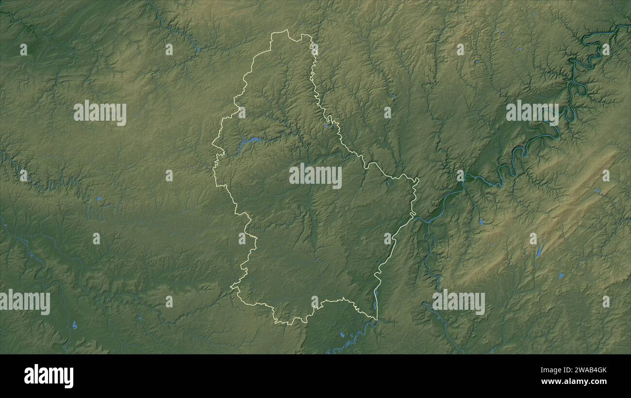 Luxembourg outlined on a Colored elevation map with lakes and rivers ...