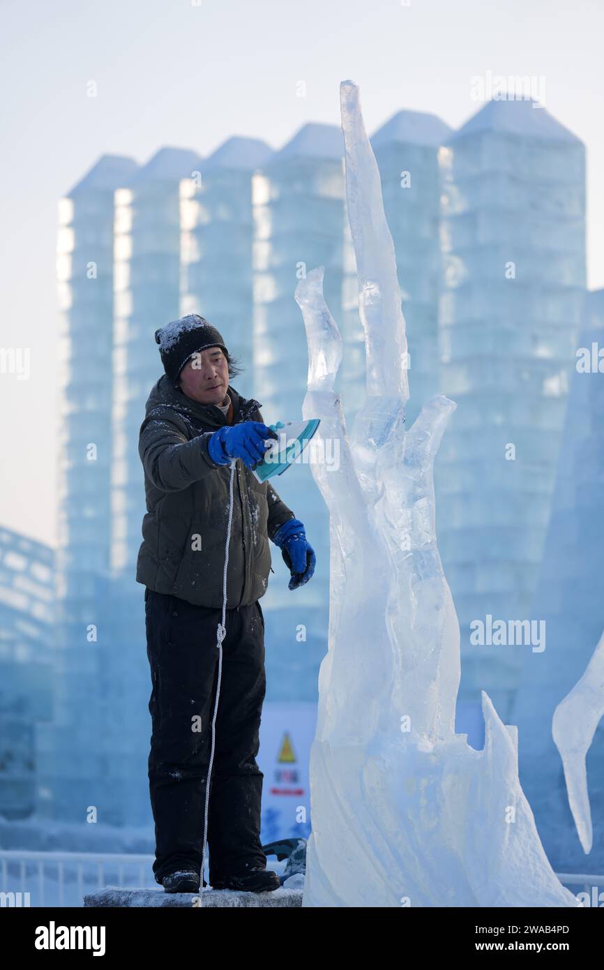 Harbin, China's Heilongjiang Province. 3rd Jan, 2024. A competitor ...