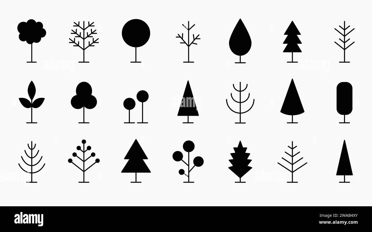 Tree Line Icon Set. Vector Logo Shapes Collection Stock Vector Image ...