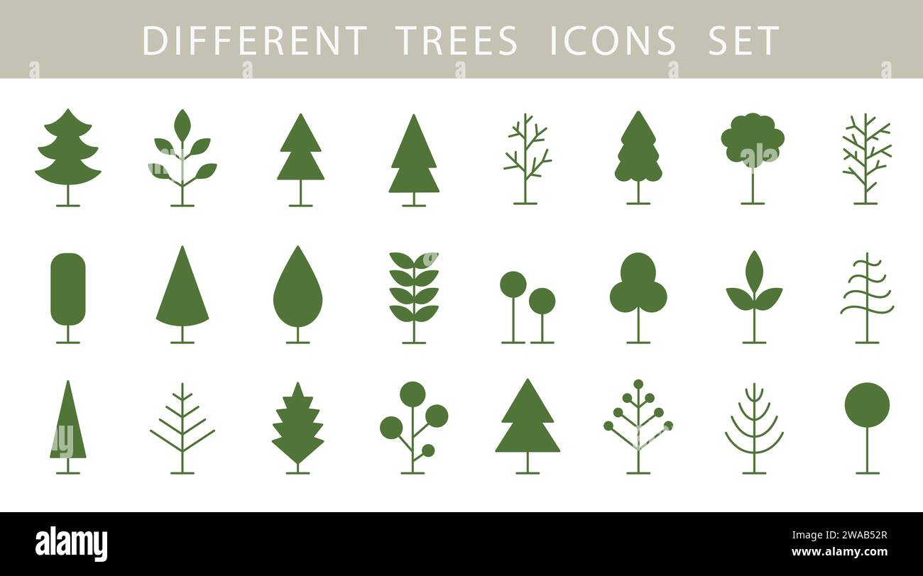 Tree Line Icon Set. Vector Logo Shapes Collection Stock Vector Image ...