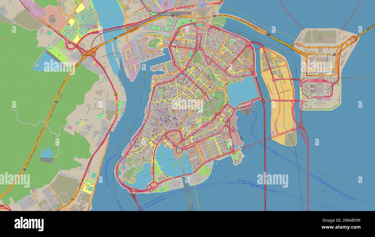 Macao outlined on a topographic, OSM Germany style map Stock Photo - Alamy