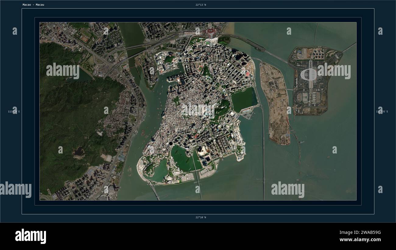 Macao highlighted on a high resolution satellite map map with the ...