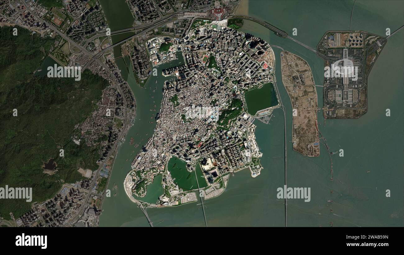 Macao highlighted on a high resolution satellite map Stock Photo - Alamy