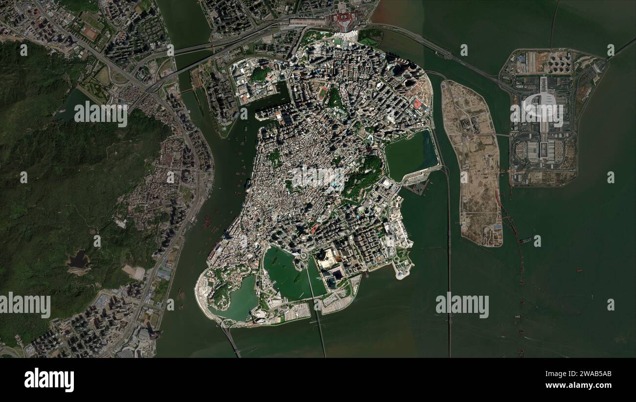 Macao highlighted on a low resolution satellite map Stock Photo - Alamy