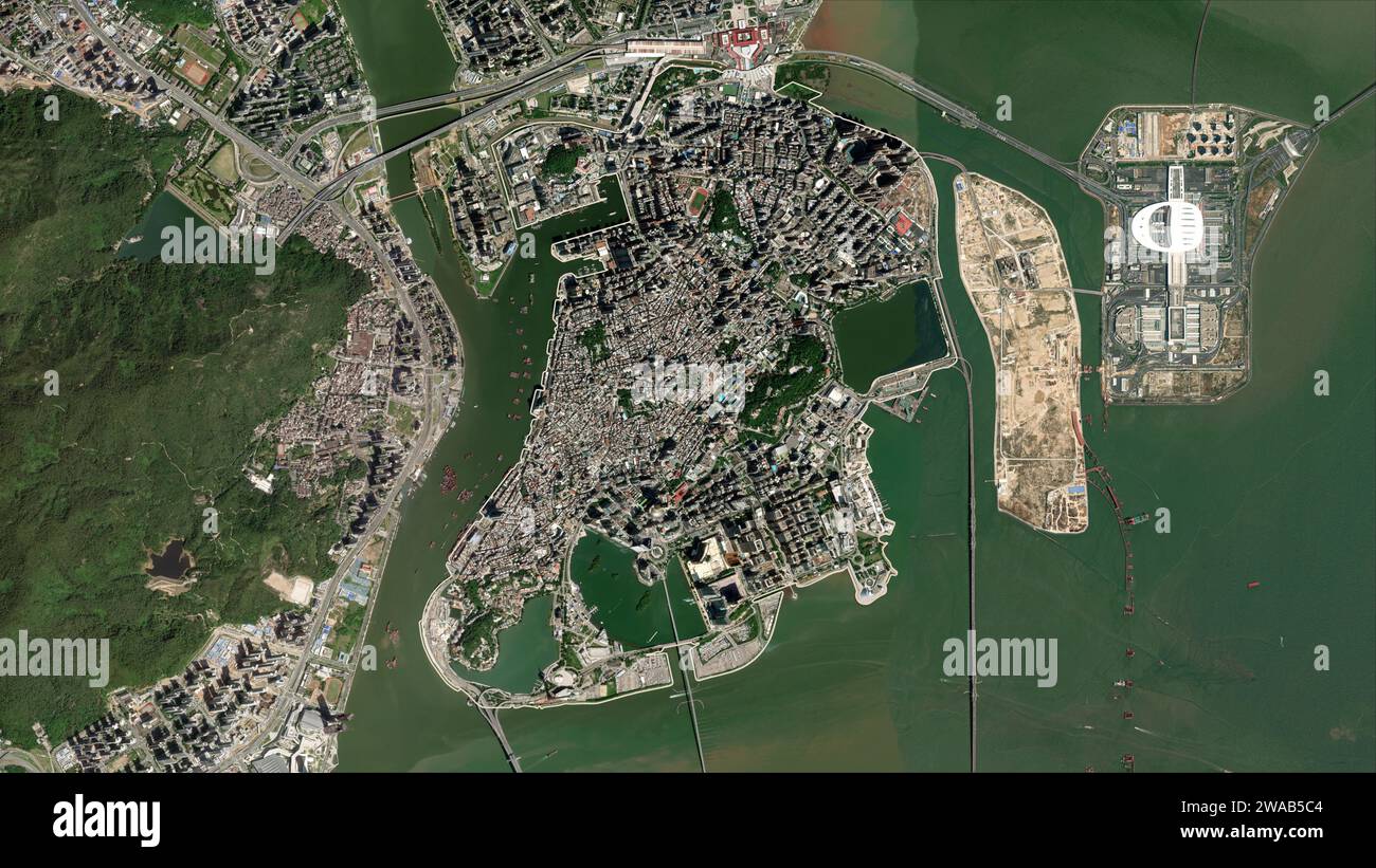 Macao outlined on a low resolution satellite map Stock Photo - Alamy