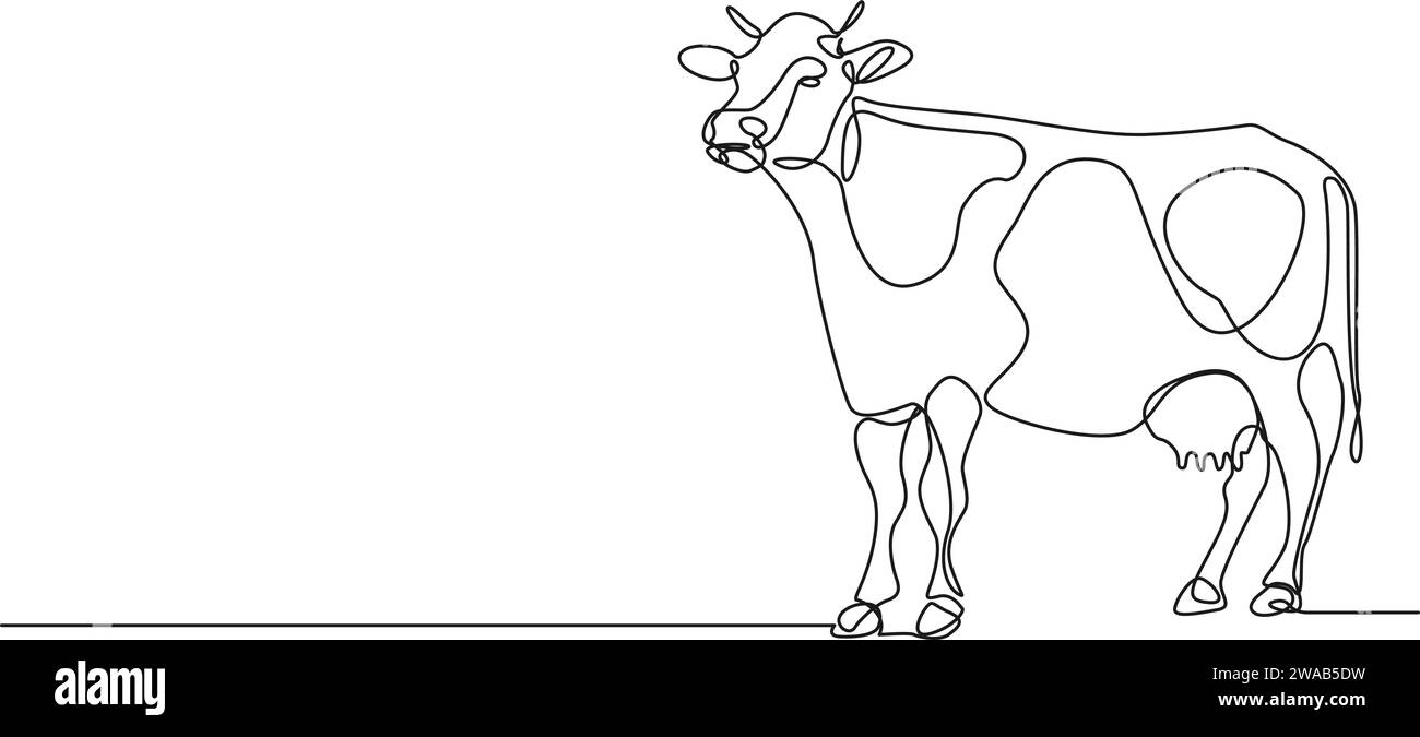 continuous single line drawing of a dairy cow, line art vector ...