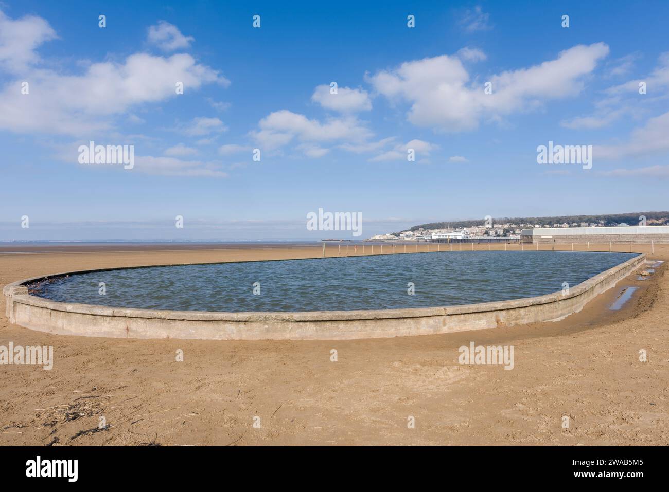 The boating pond on the beach at the seaside town of Weston-super-Mare ...