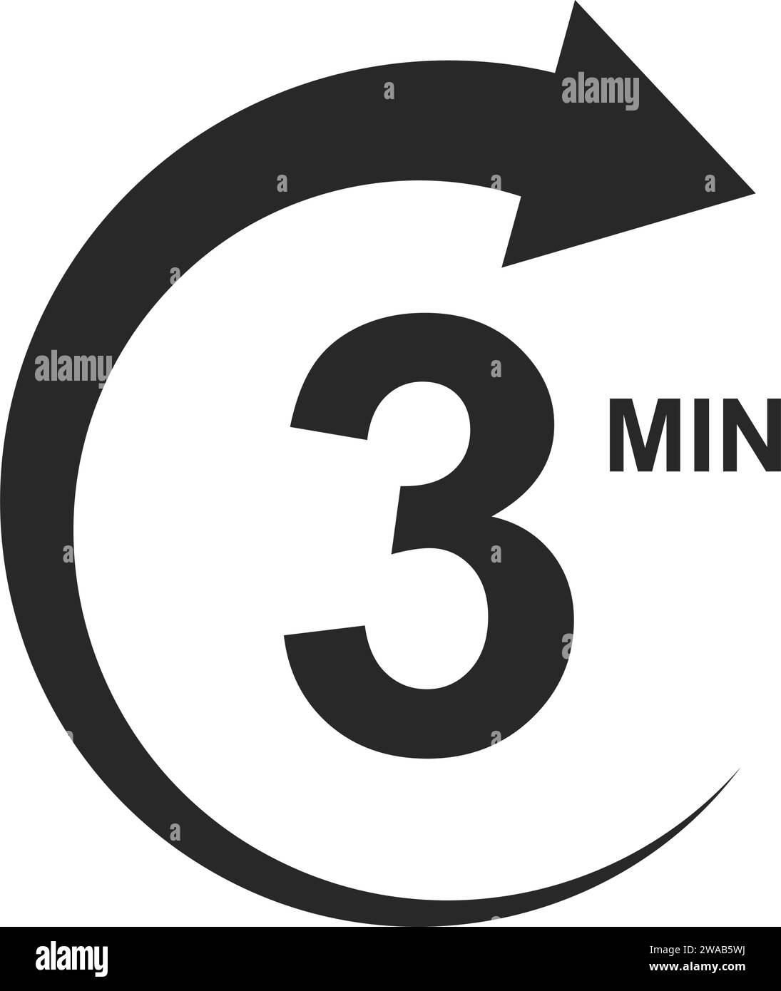 3 min icon with circle arrow. Stopwatch symbol. Three minutes countdown ...