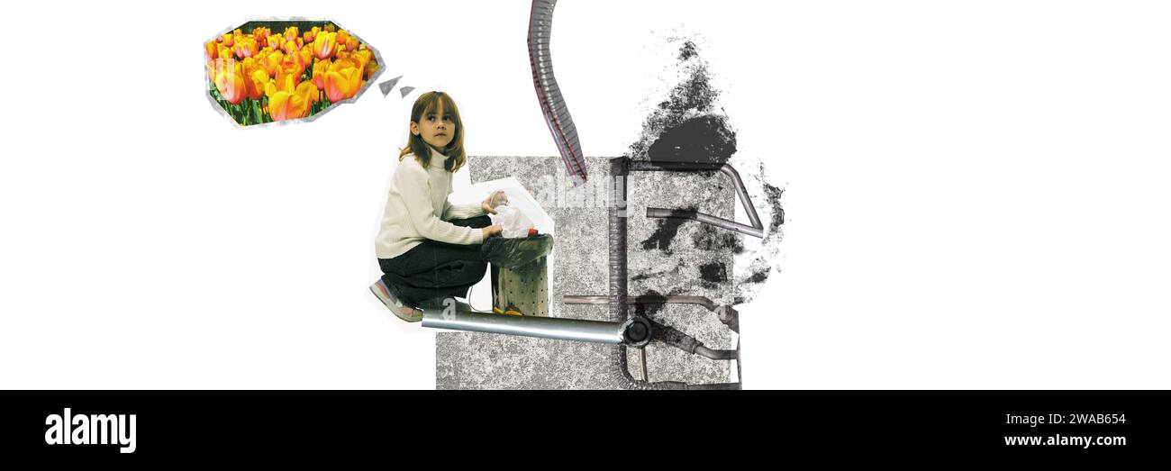 Little girl, kid throwing garbage into trash, taking care after nature ...