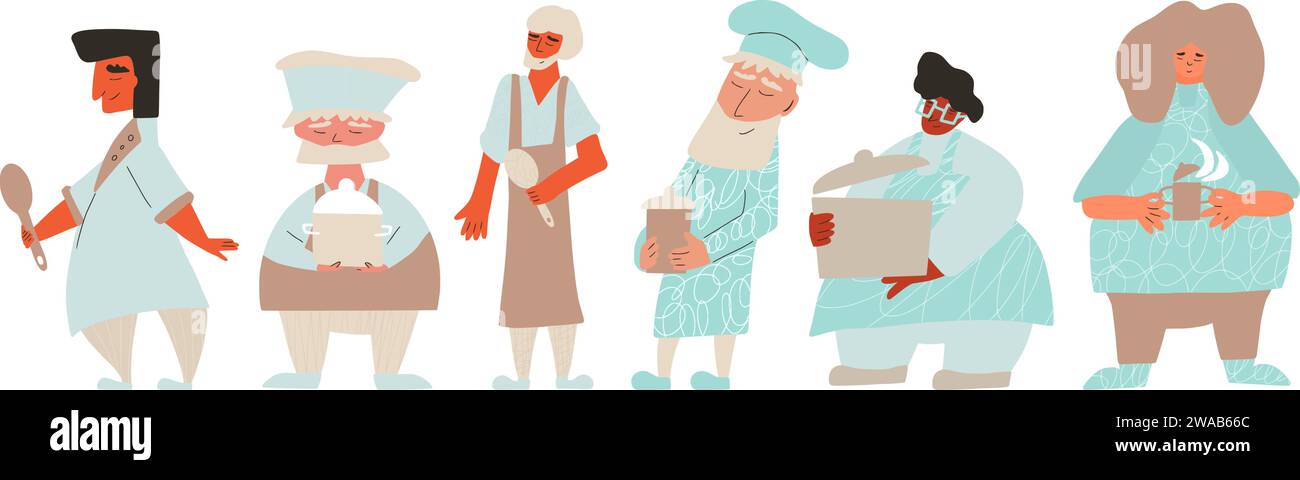 Cooks in uniform. Chefs and dishes collection. Professional masters set ...