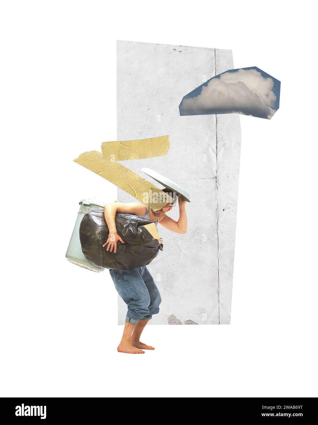 Young man carrying garbage. Industrial pollution, eco friendly people ...