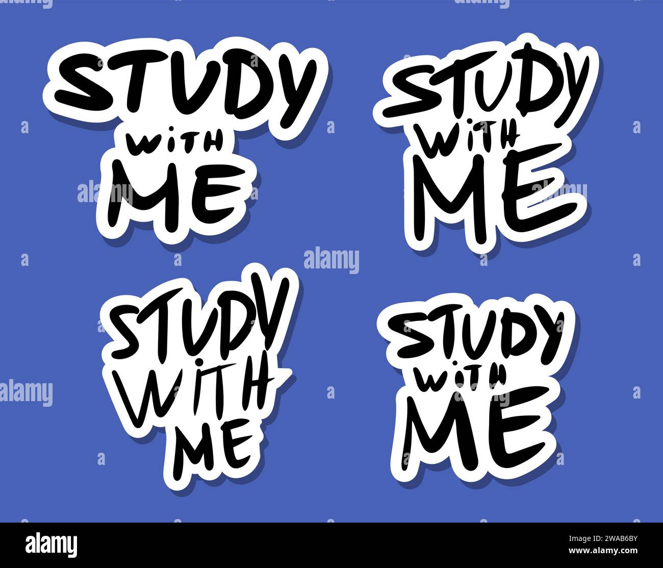 Study with me lettering set. Hand drawn education together message ...