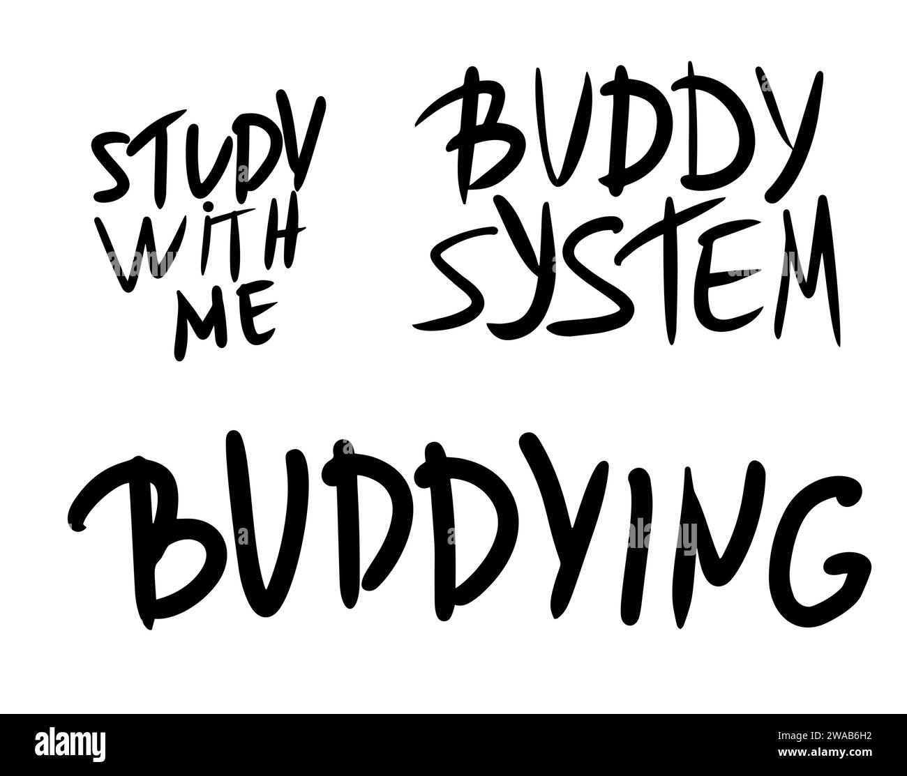 Buddy system, study with me, buddying lettering isolated on white ...