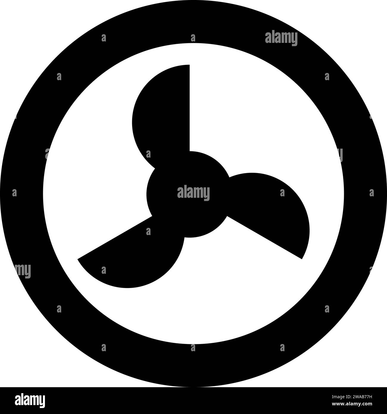 Screw of ship propeller fan turbine three-bladed icon in circle round black color vector ...