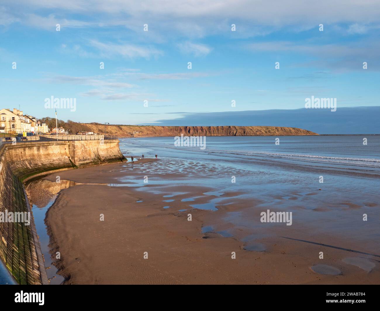 View over Filey beach to Filey Brigg, North Yorkshire, England Stock ...
