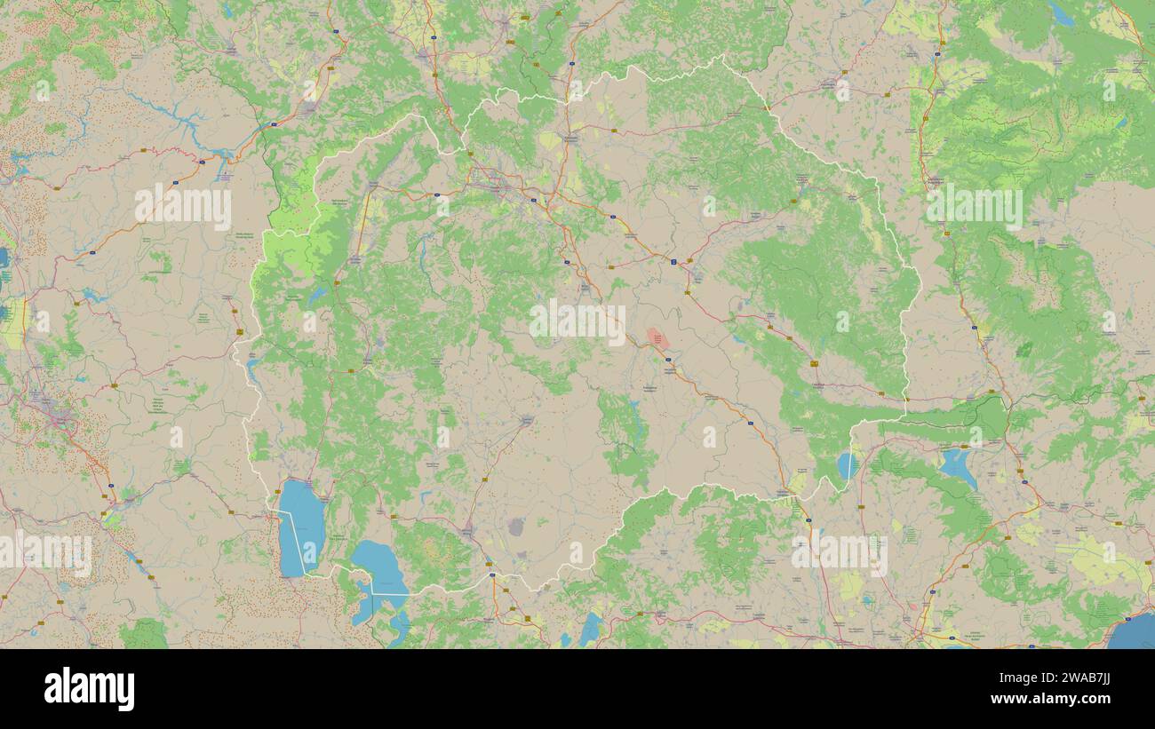 North Macedonia outlined on a topographic, OSM Germany style map Stock Photo - Alamy