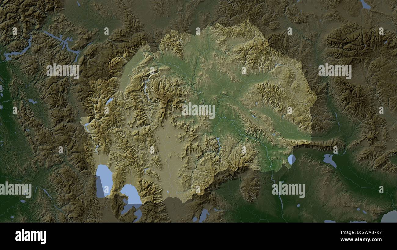 North Macedonia highlighted on a Pale colored elevation map with lakes and rivers Stock Photo ...