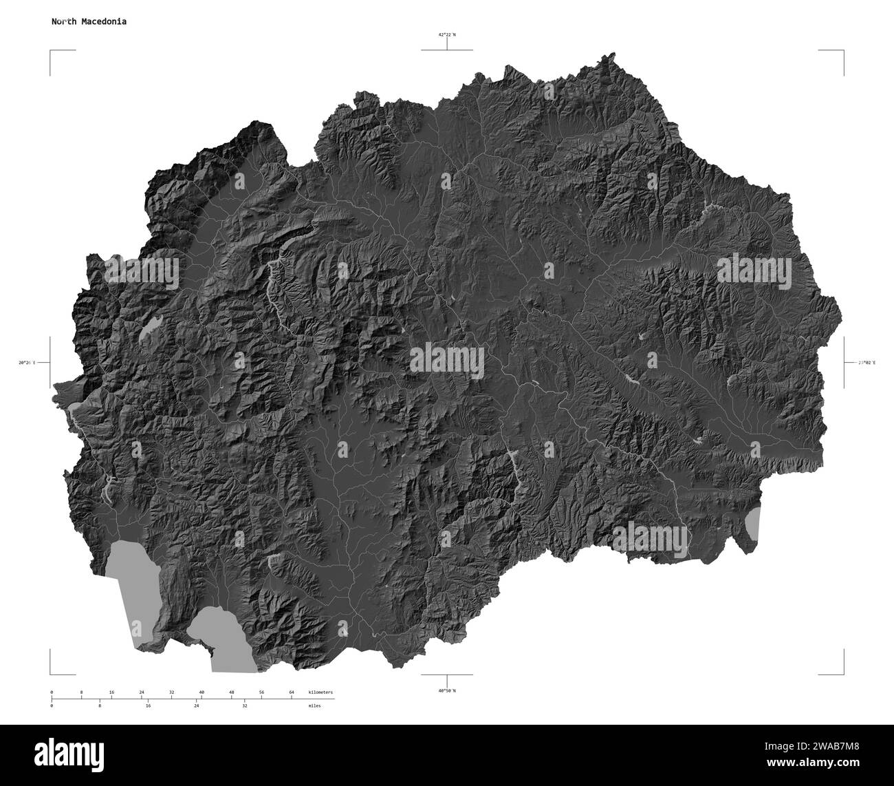 Shape of a Bilevel elevation map with lakes and rivers of the North ...