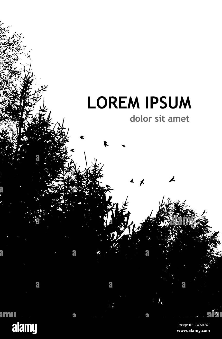 Silhouette of birds flying from the trees. Vector illustration. hand ...