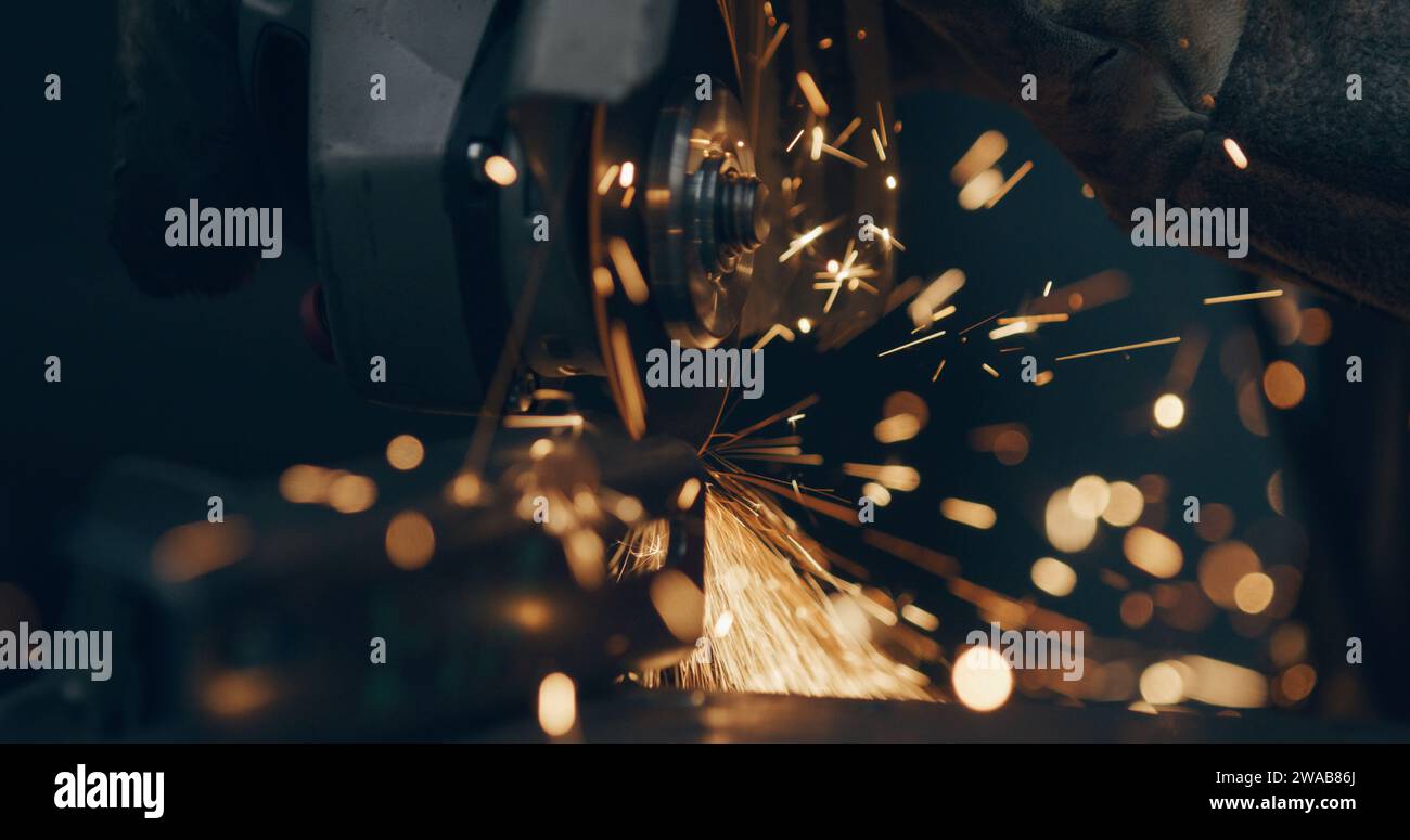 Grinding Metal Sparks Steel Cutting At Industrial Workshop Stock Photo ...