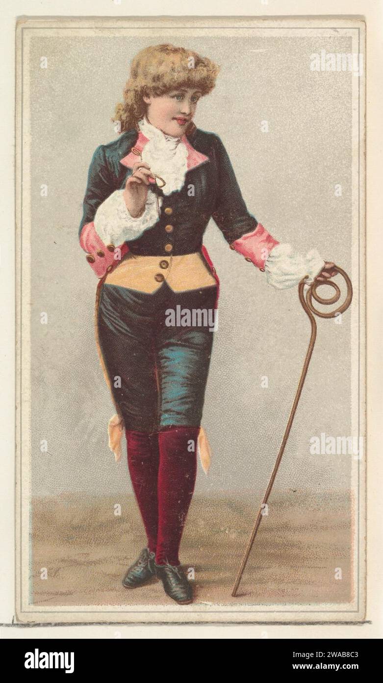 Actress wearing costume with elaborate cane, from Stars of the Stage ...