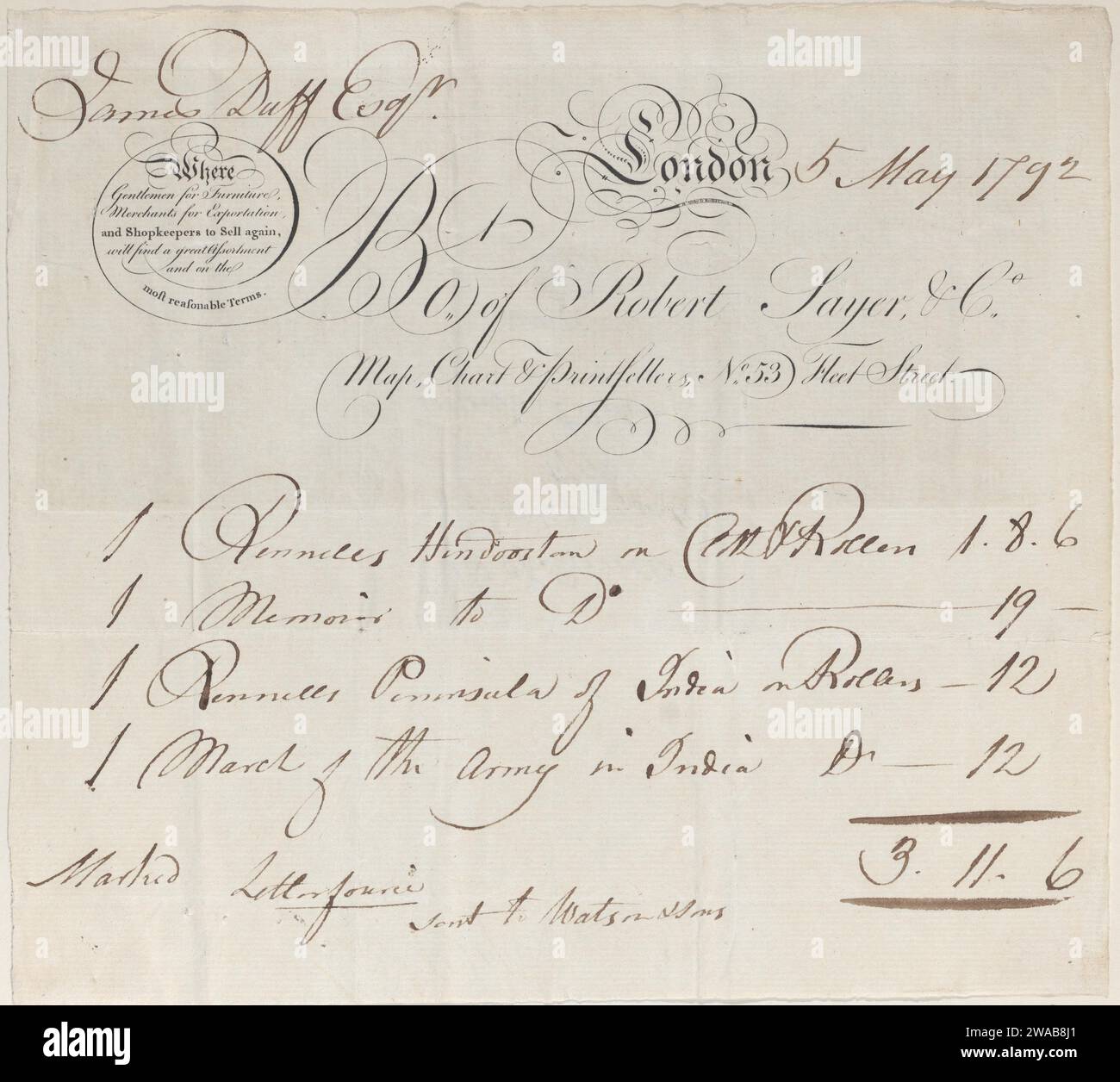 Trade Card for Robert Sayer & Co., Map, Chart and Printsellers 1926 by ...