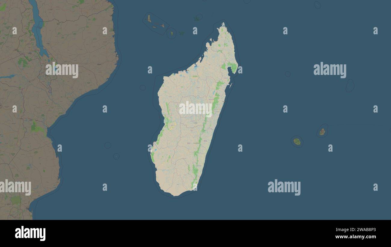 Madagascar highlighted on a topographic, OSM standard style map Stock ...