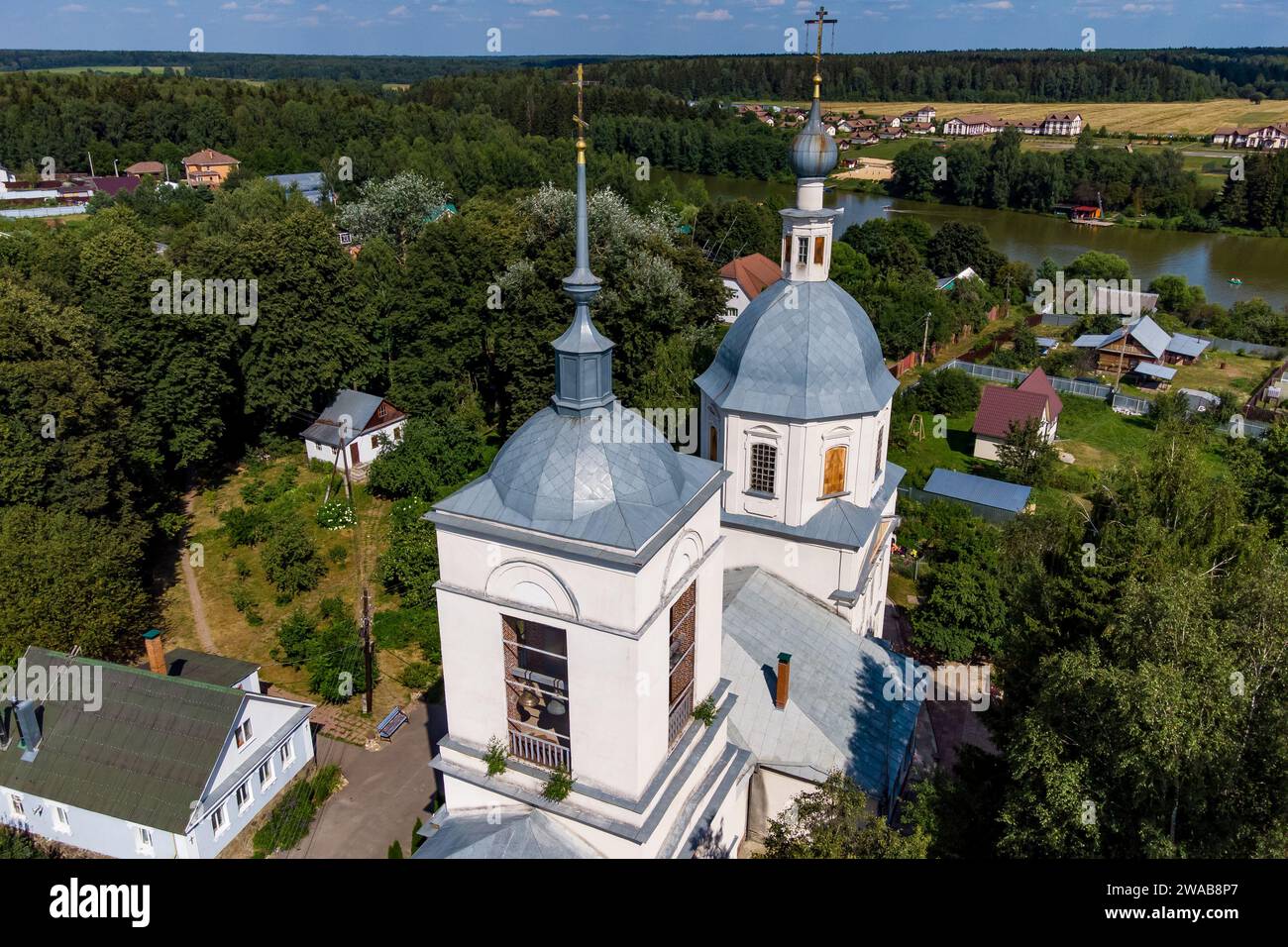Aerial view of the Church of the Transfiguration in the village of Spas ...