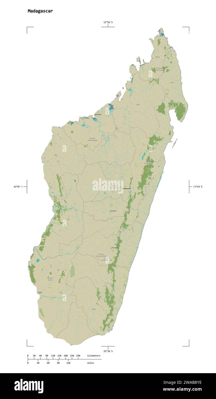 Shape of a topographic, OSM Humanitarian style map of the Madagascar ...