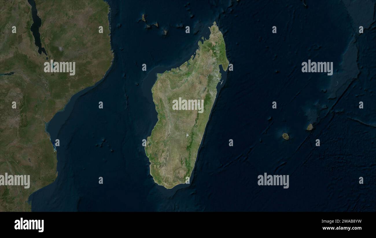 Madagascar highlighted on a high resolution satellite map Stock Photo ...