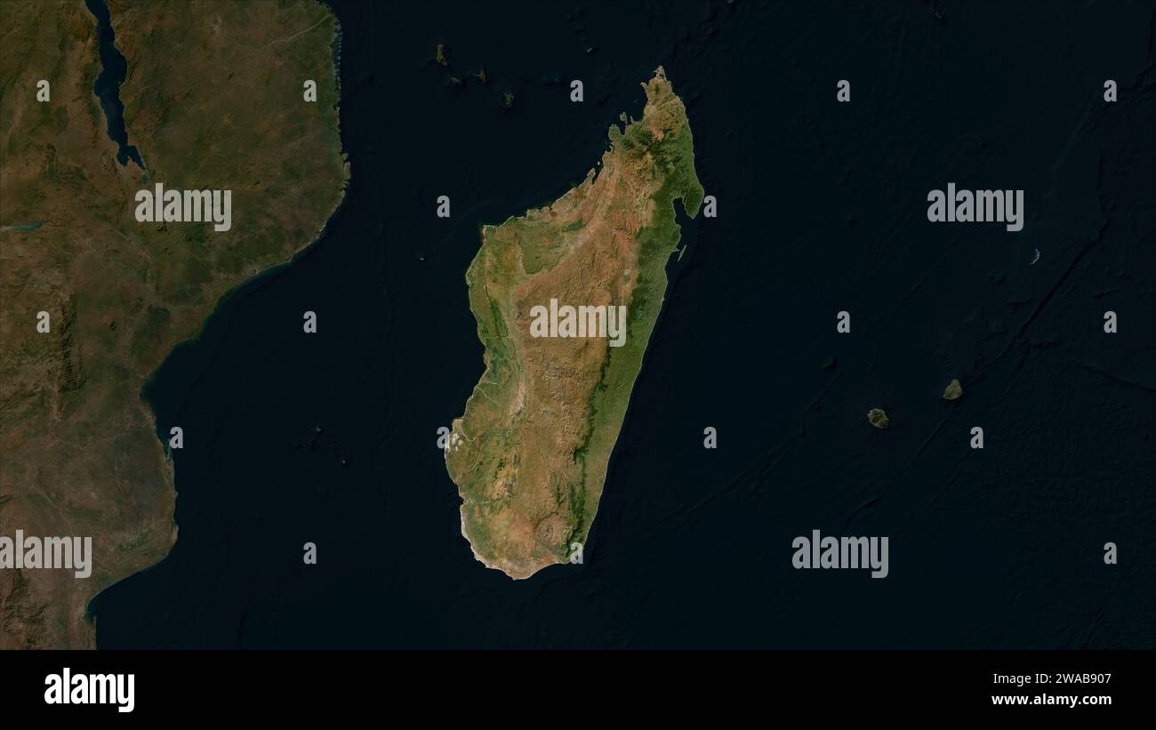 Madagascar highlighted on a low resolution satellite map Stock Photo ...