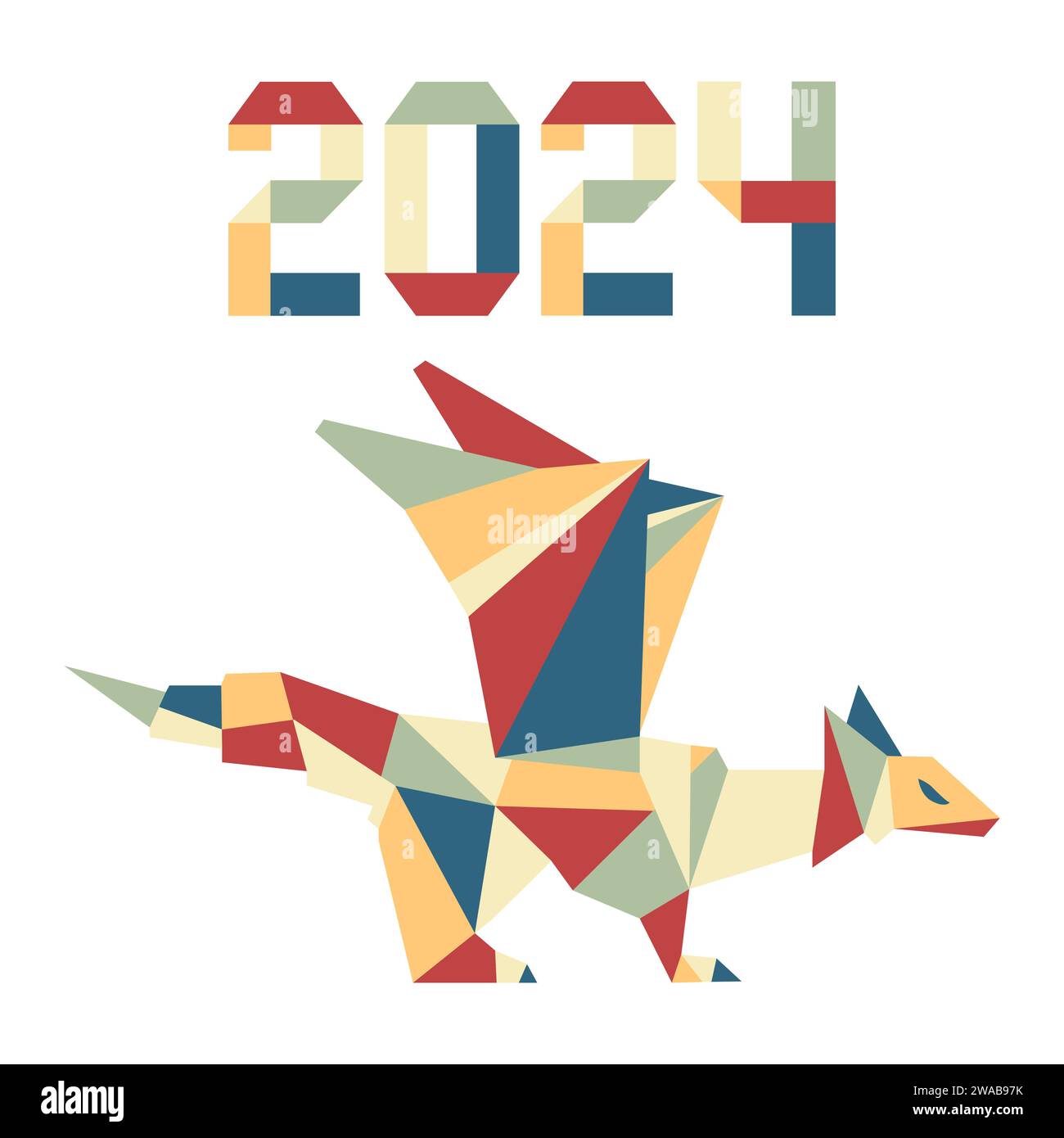 Happy new year Vector illustration Origami Symbol of 2024 on Chinese ...