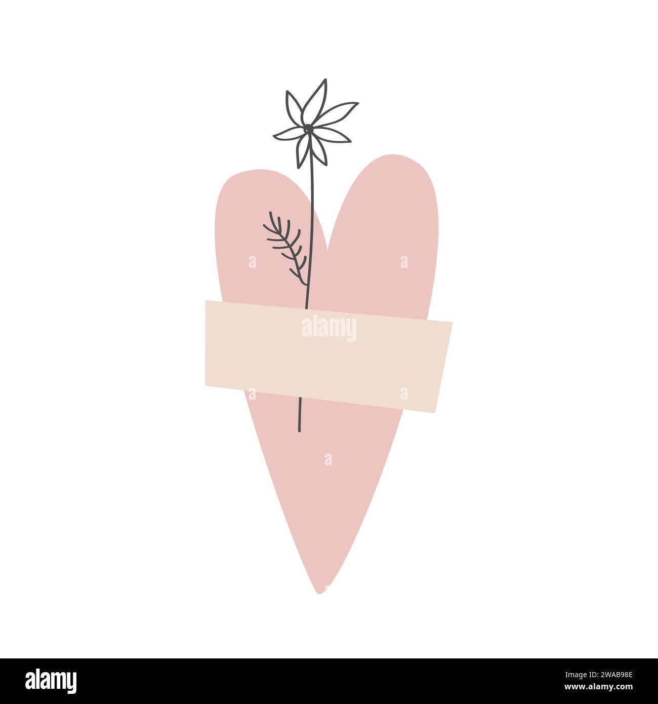 Heart taped with daisy flower isolated on white background. Healed and ...