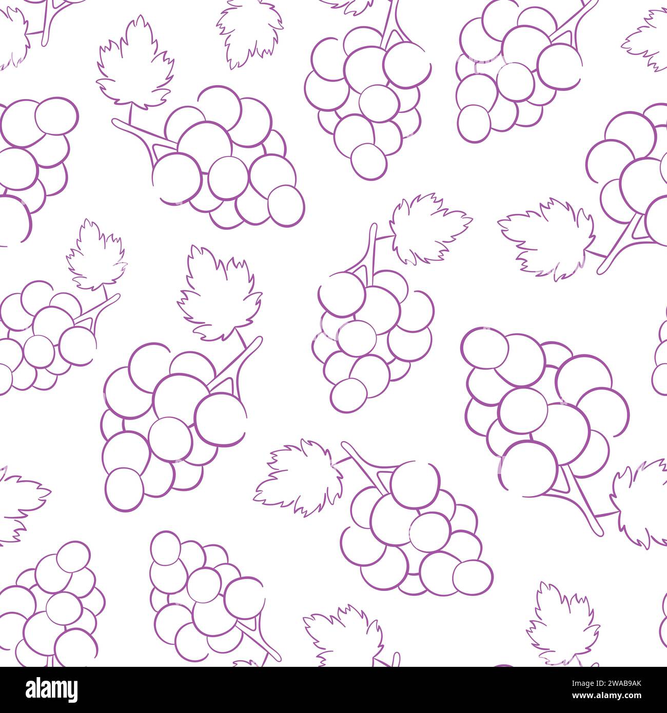 Grape line art style seamless pattern. Vector illustration on a white ...