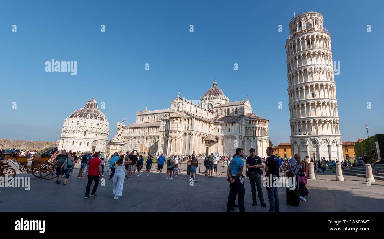 Cathedral, baptistery and famous leaning tower of Pisa, Italy Stock ...