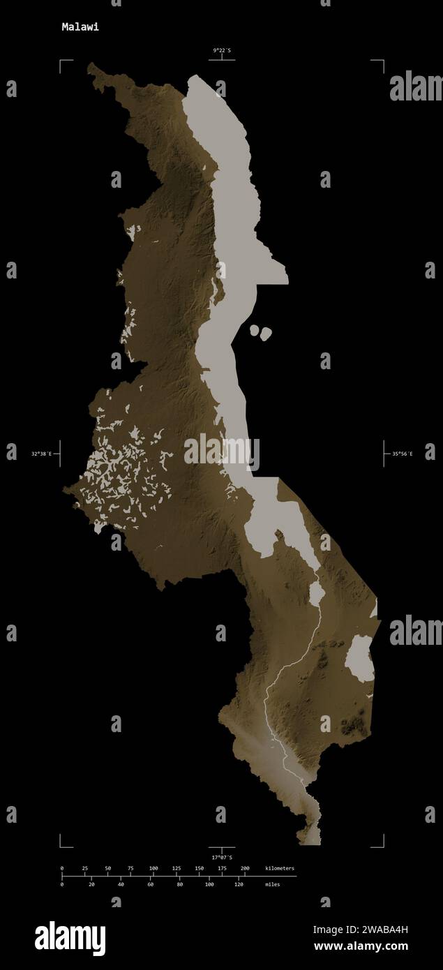 Shape of a elevation map colored in sepia tones with lakes and rivers ...