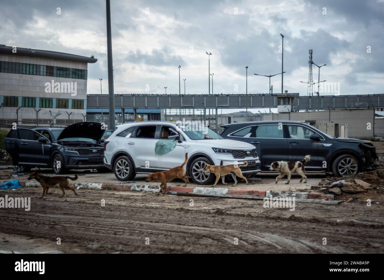 Erez Crossing Point, Israel. 03rd Jan, 2024. Destroyed vehicles ...