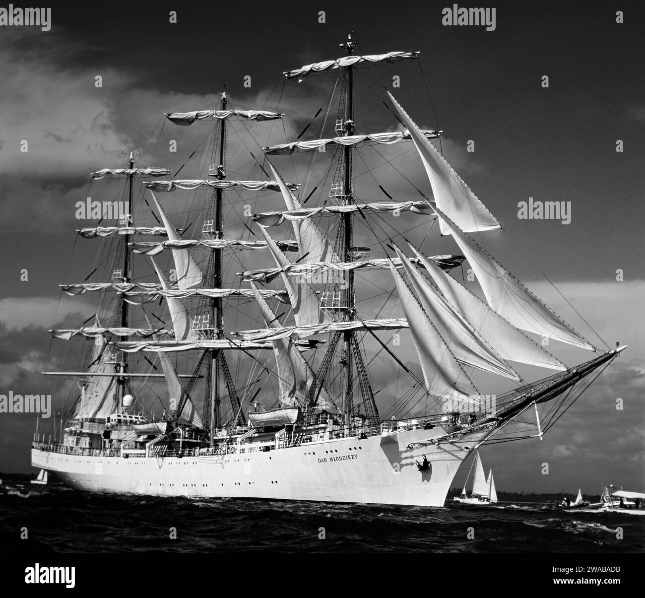 Sail training ship Dar Mlodziezy sailing in the Solent, Portsmouth ...