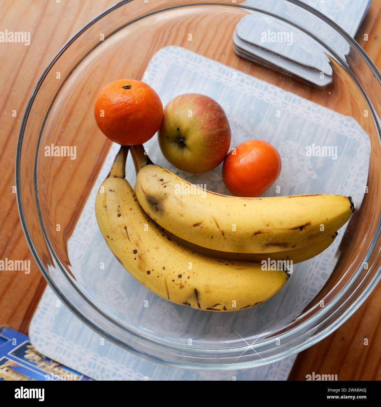 Fruit in fruit bowl shot from above looking down, birds eye view Stock ...