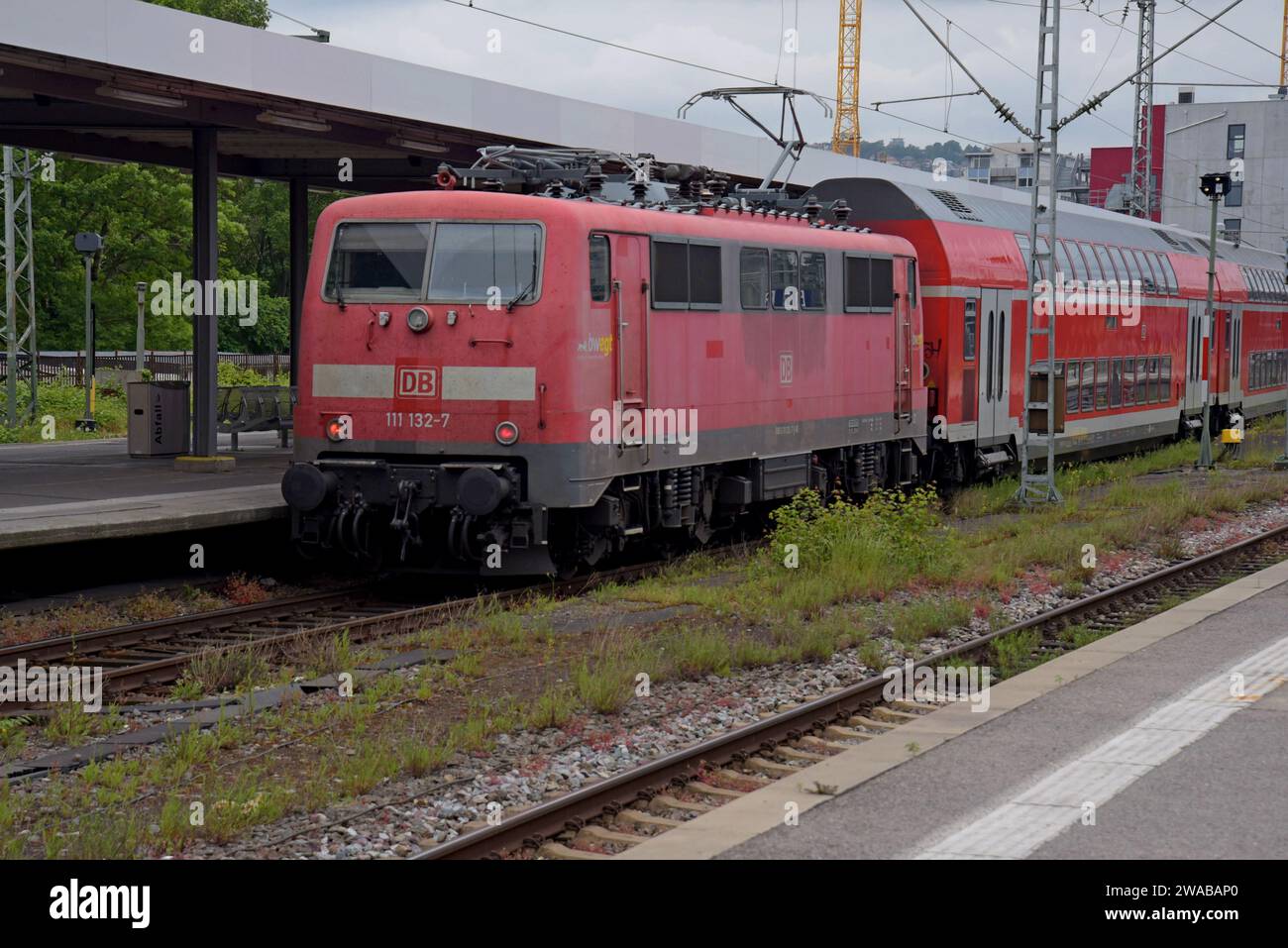 Deutsche Bahn Baureihe 111 class electric locomotive with a regional ...