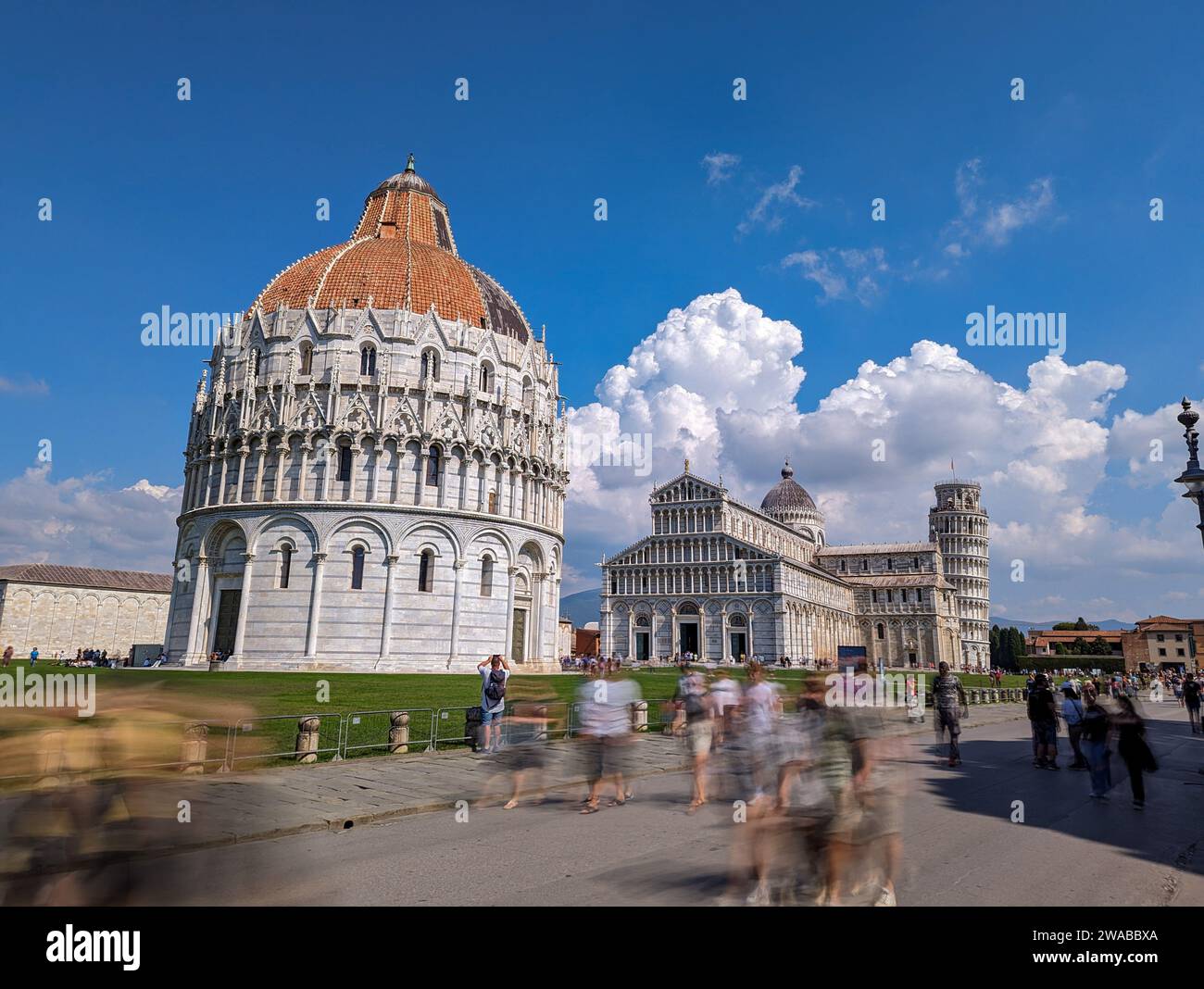 Cathedral, baptistery and famous leaning tower of Pisa, Italy Stock ...