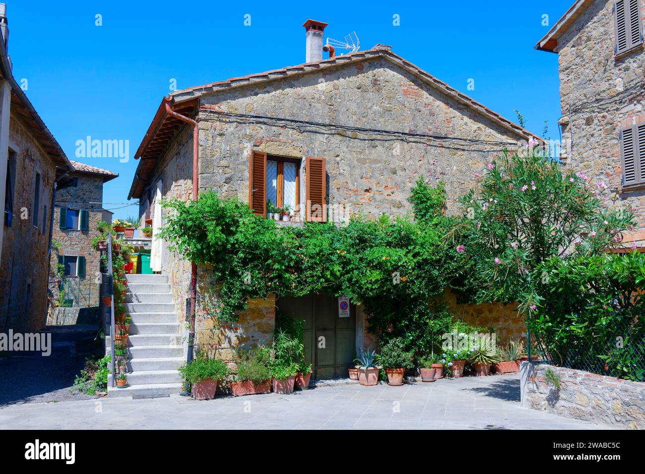 Steps in the ancient village of Monticchiello, Orcia valley, Val d ...