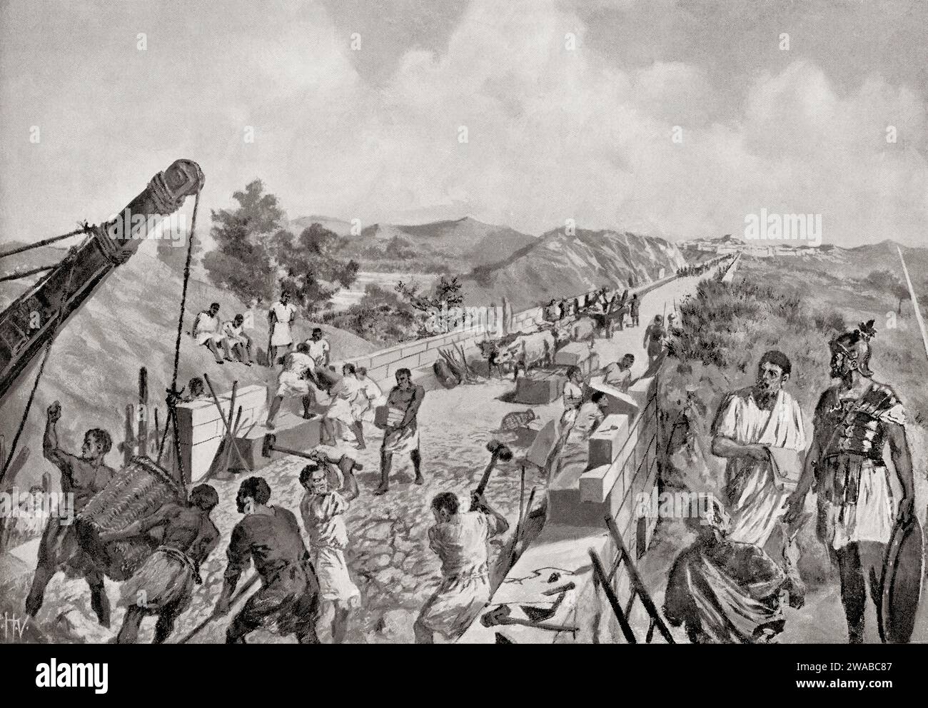 Building the Via Appia or Appian Way, ancient Rome, 312 BC Stock Photo ...