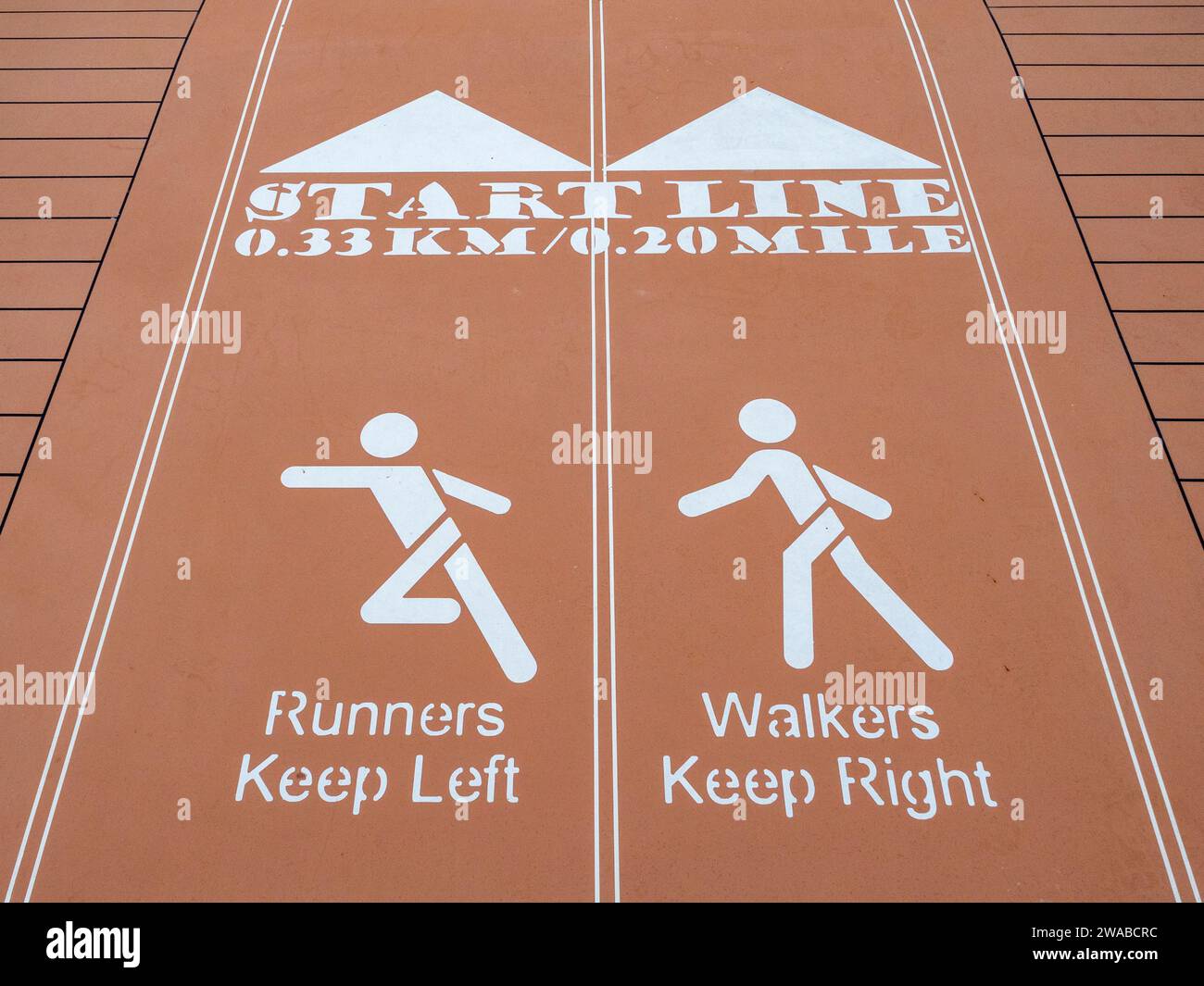 The start line for the 330m running/walking track on the promenade deck ... The start line for the 330m running/walking track on the promenade deck ...