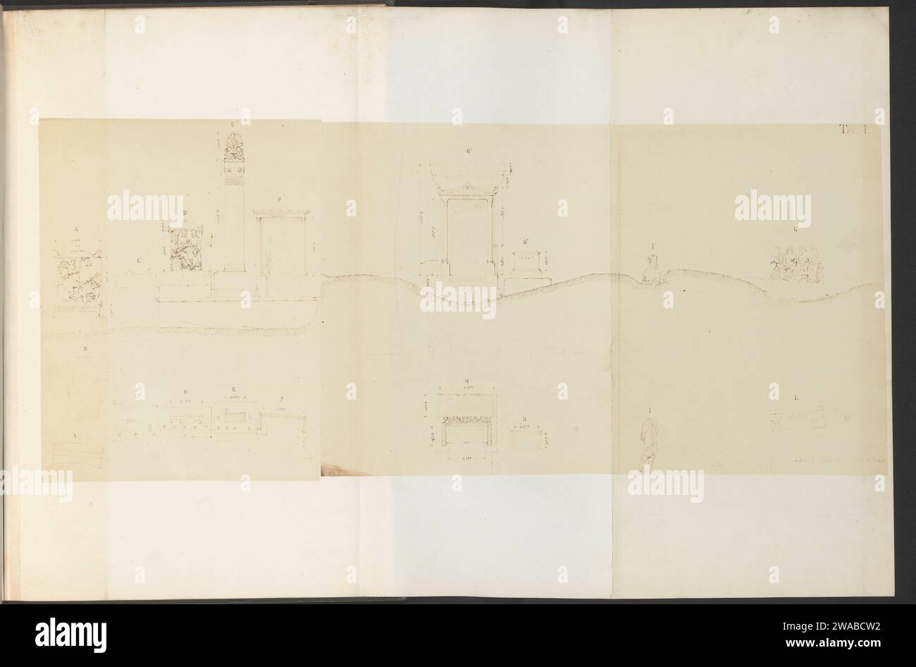 Photo production of a map of presumably a church in Athens with grave monuments, anonymous, c ...