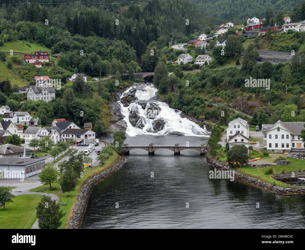 The Cascada de Hellesylt in Hellesylt, Geirangerfjorden, near Geiranger ...