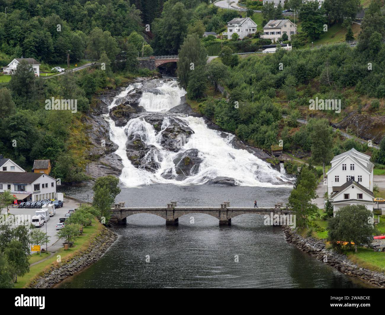 The Cascada de Hellesylt in Hellesylt, Geirangerfjorden, near Geiranger ...