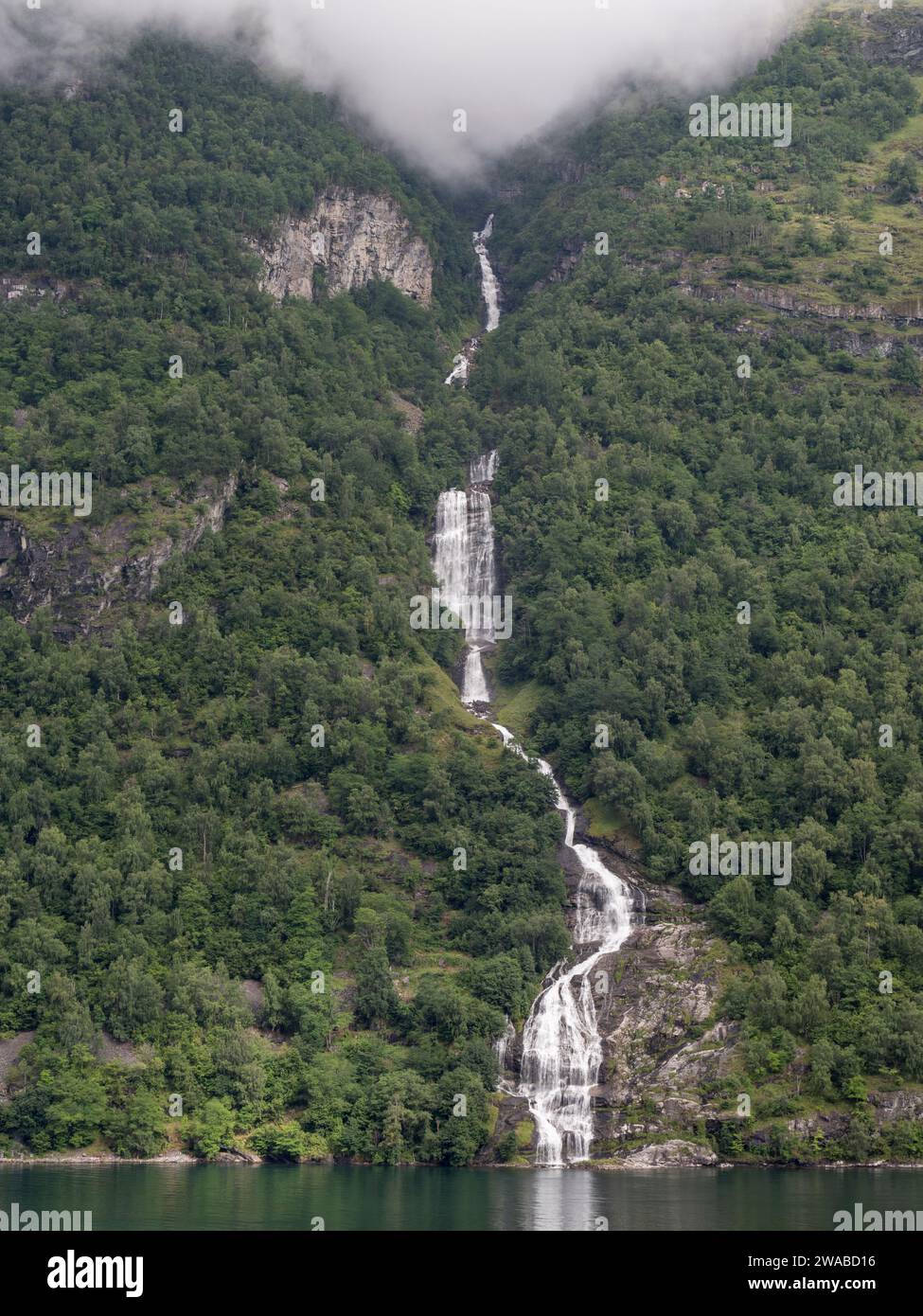 Classic waterfall in Geirangerfjorden near Geiranger, Norway Stock ...