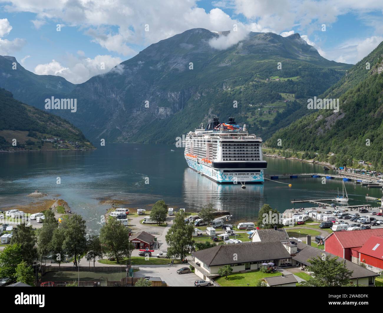 The MSC Euribia moored in the Norwegian fjord Geiranger, Norway Stock ...
