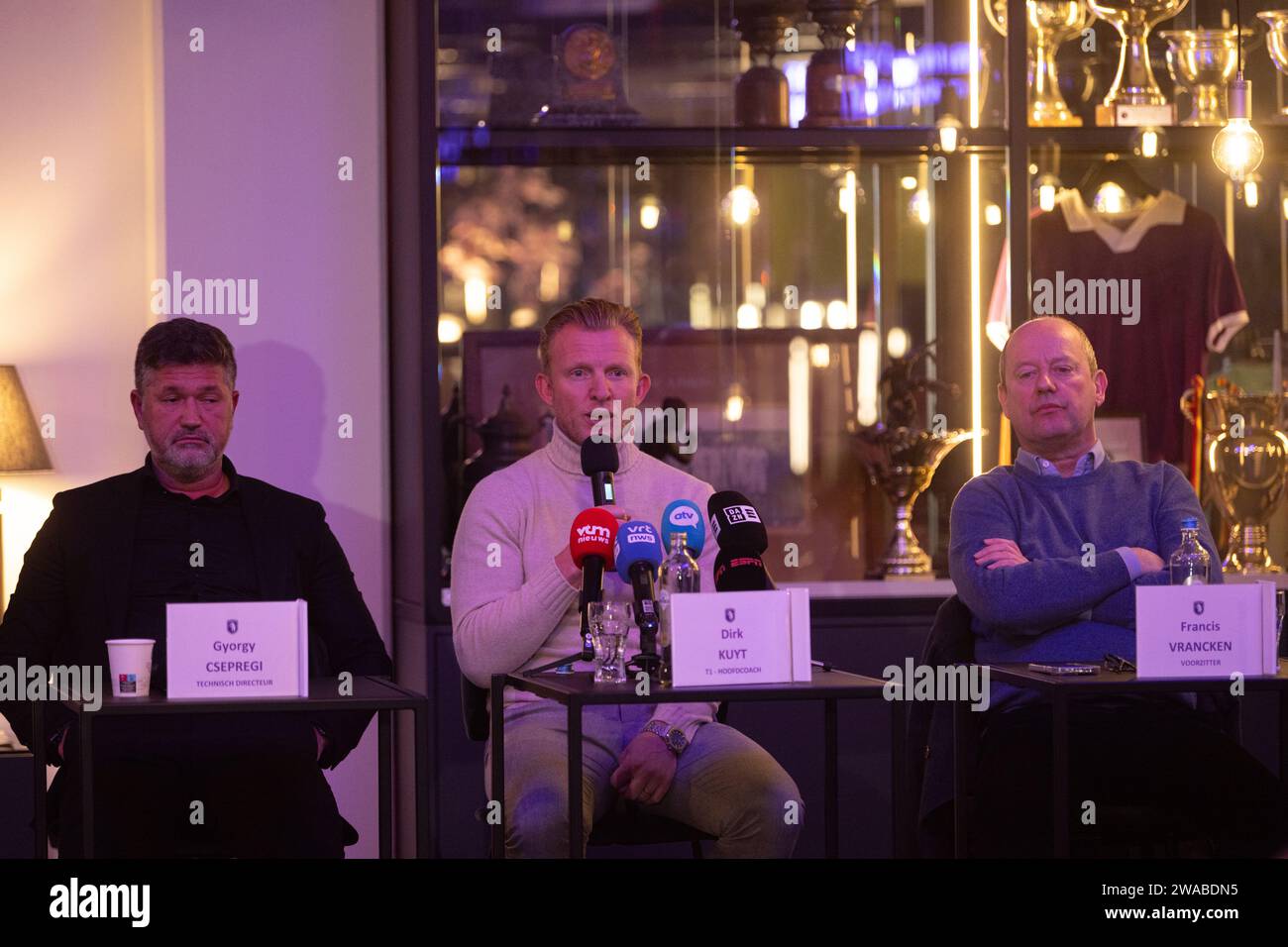 Sportive Director Gyorgy Csepregi, Beerschot's head coach Dirk Kuyt and ...